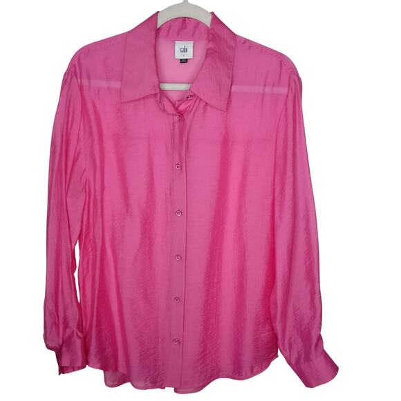 CAbi | Tops | Cabi Pink Satin Button Front Sheer Long Sleeve Career ...